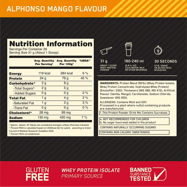 Optimum Nutrition (ON) Gold Standard 100% Whey Protein Powder 2 lb, 90 ...