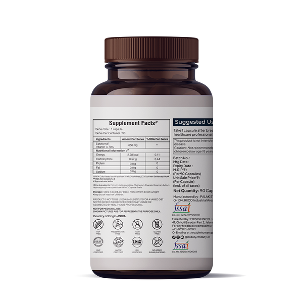Miduty Liposomal Vitamin C 90 Capsules - NutraC - Health & Nutrition Store