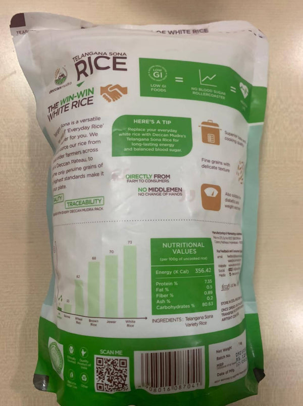 Deccan Mudra - Organic Rice 1Kg - NutraC - Health & Nutrition Store