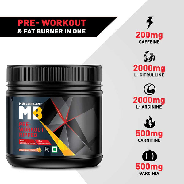 MuscleBlaze Pre Workout Ripped, 250 g (0.55 lb), Fruit Splash - NutraC ...